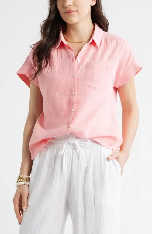 Caslon Cotton Gauze Button-up Shirt - Pink Dianthus
