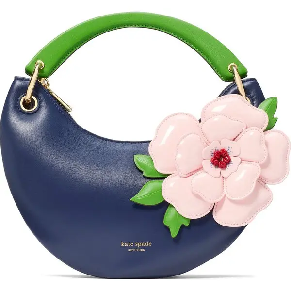 Kate Spade New York Floral Leather Shoulder Bag In Parisian Navy