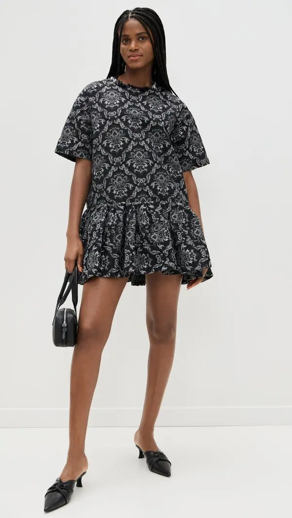 Marques' Almeida Brocade Denim T-Shirt Dress With Flounce Hem In