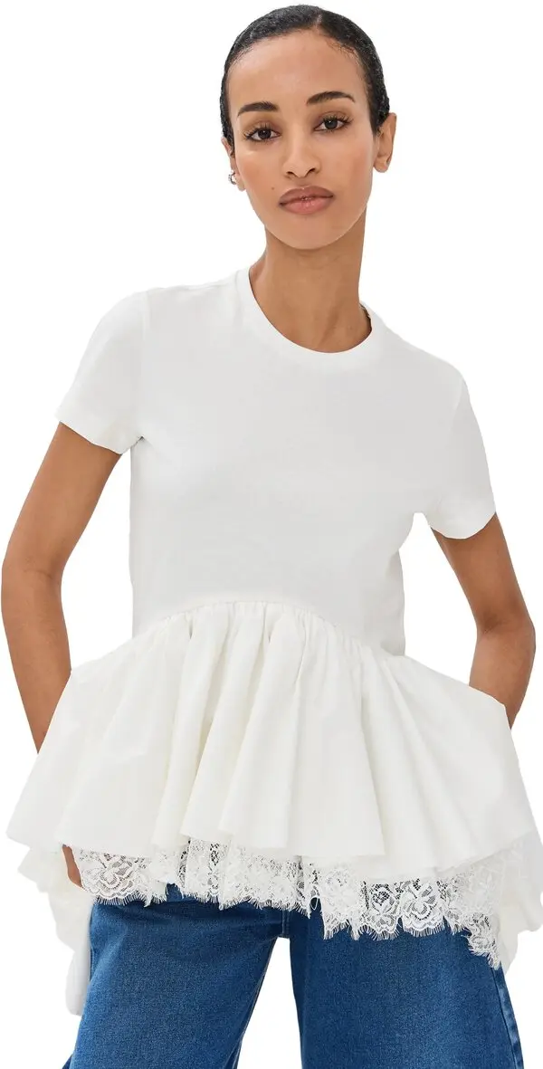 Marques' Almeida Cap-Sleeve T-Shirt With Frill And Lace Hem In