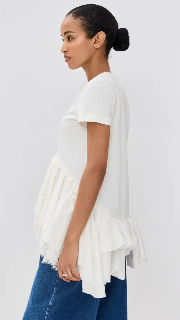 Marques' Almeida Cap-Sleeve T-Shirt With Frill And Lace Hem In