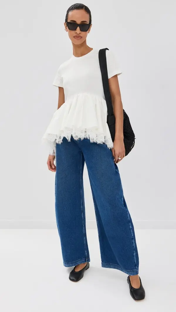 Marques' Almeida Cap-Sleeve T-Shirt With Frill And Lace Hem In