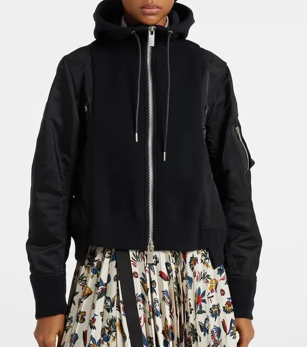 Sacai Paneled Cotton-blend Zip-up Hoodie