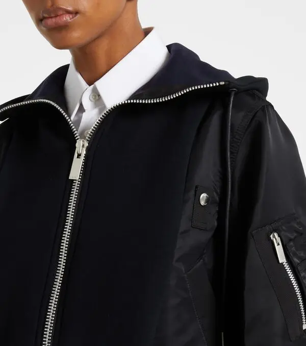 Sacai Paneled Cotton-blend Zip-up Hoodie