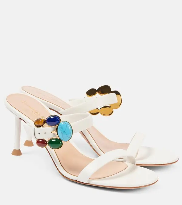 GIANVITO ROSSI Embellished Leather Mules - White