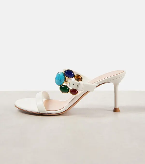 GIANVITO ROSSI Embellished Leather Mules - White