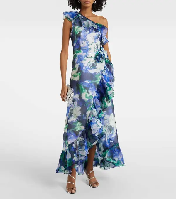 Costarellos Carmea Floral Silk Organza Maxi Dress