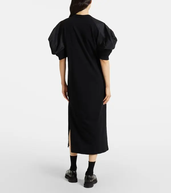 Sacai Puff-sleeve Cotton-blend Jersey Midi Dress