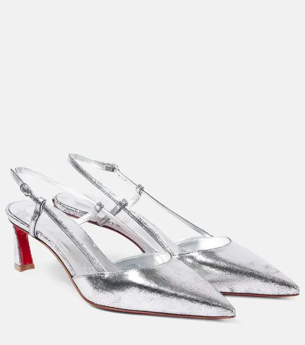 CHRISTIAN LOUBOUTIN Condoroline 55 Metallic Slingback Pumps - Silver