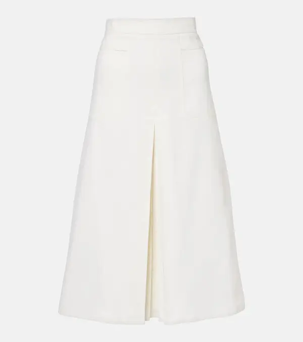 Max Mara Renoir Pleated Cotton Midi Skirt - White