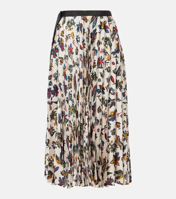 Sacai Printed Pleated Midi Skirt - White