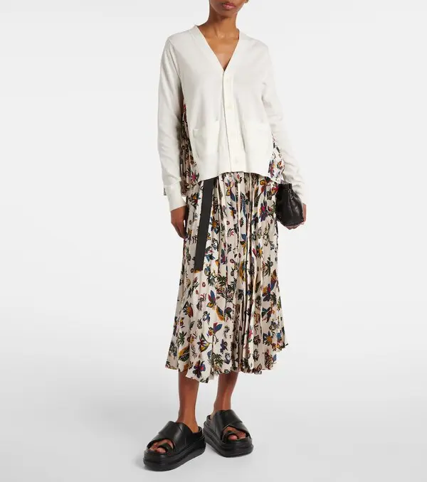 Sacai Printed Pleated Midi Skirt