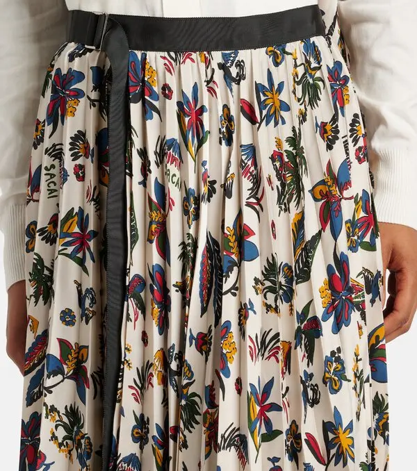 Sacai Printed Pleated Midi Skirt