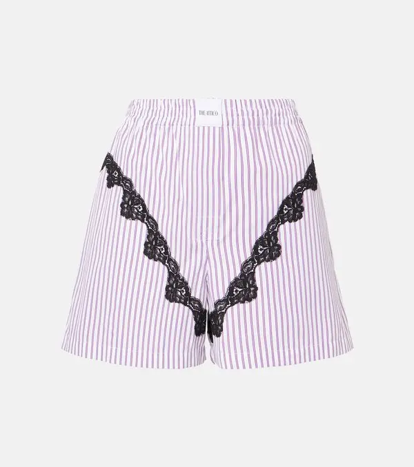 Attico Striped Cotton Shorts - Purple