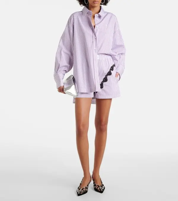 Attico Striped Cotton Shorts - Purple