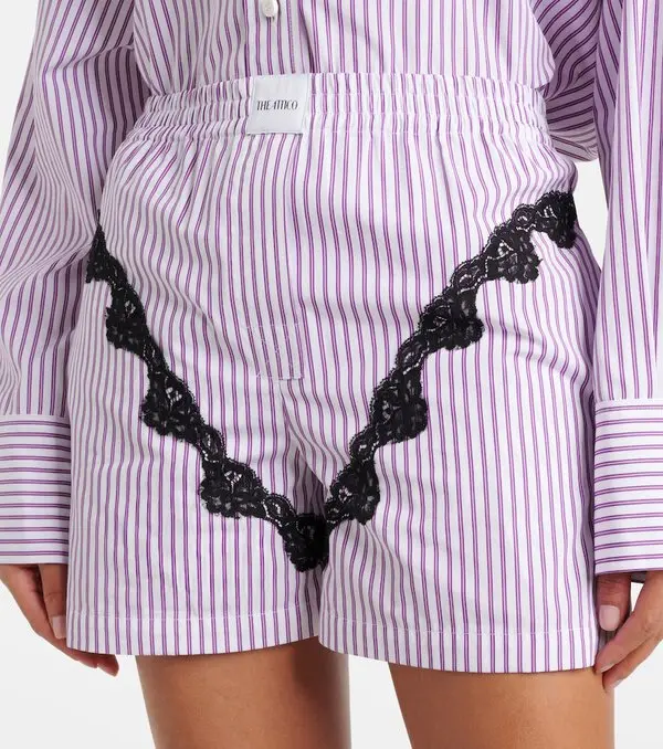 Attico Striped Cotton Shorts - Purple
