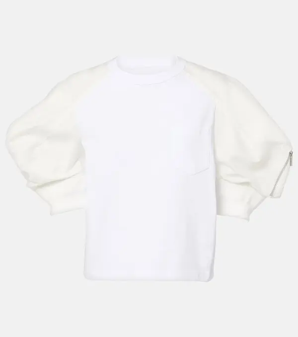 Sacai Puff-sleeve Cotton-blend T-shirt - White