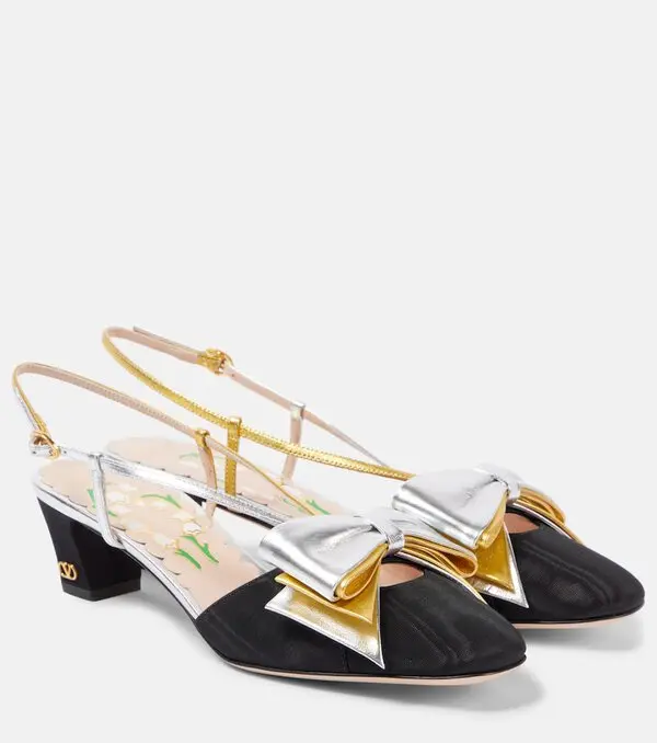 Valentino Garavani Bowow 45 Moire Slingback Pumps - Black