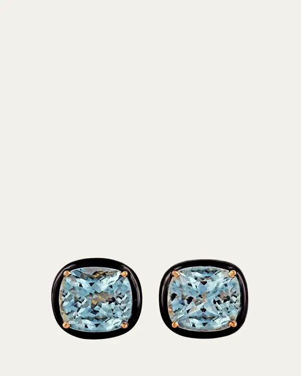 GYAN JAIPUR Aravali Aquamarine Onyx Earrings - Yellow Gold