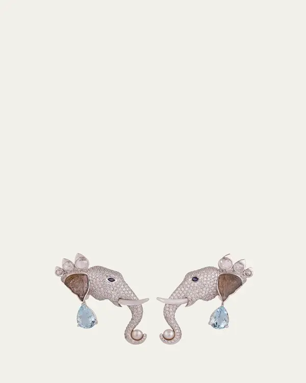 GYAN JAIPUR 18k Diamond And Gemstone Elephant Earrings - White Gold