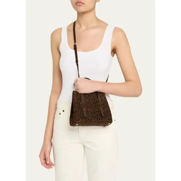Alaïa Mina 20 Perforated Suede Top-handle Bag - Dark Brown