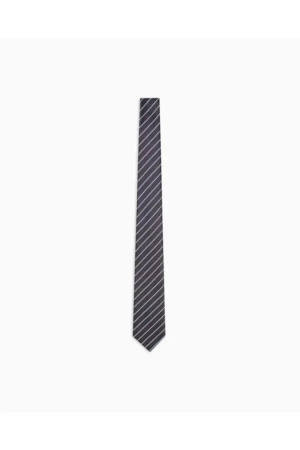 Giorgio Armani Pure Silk Neck Tie With Jacquard Stripes - Grey