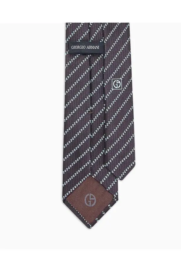 Giorgio Armani Pure Silk Neck Tie With Jacquard Stripes - Grey