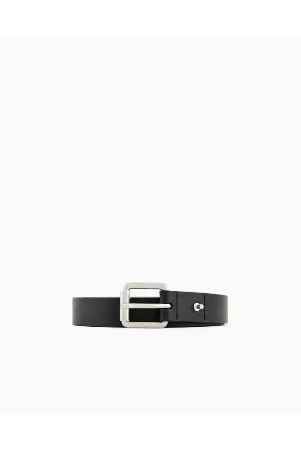 Emporio Armani Smooth Leather Belt With Eagle Plate - Black