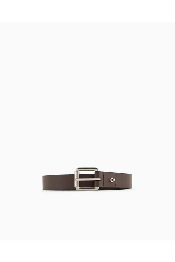 Emporio Armani Smooth Leather Belt With Eagle Plate - Red