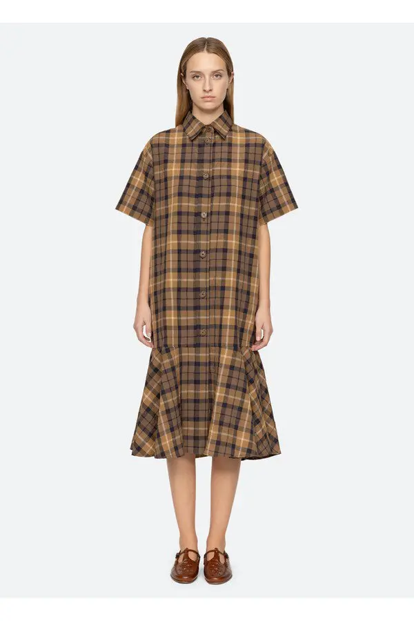 Sea Caja Plaid Shirt Dress In Brown - 40% Off | Editorialist