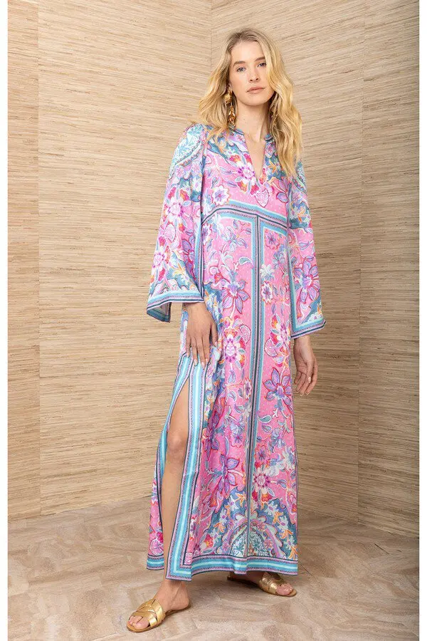 Hale Bob Aileen Silk Caftan Dress - Pink
