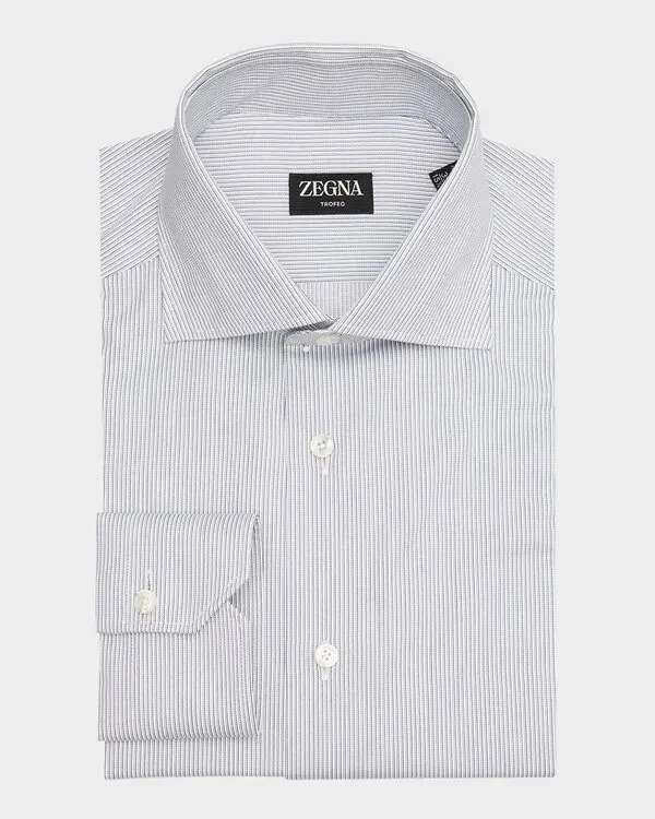 Zegna Trofeo Cotton Twin Stripe Dress Shirt - Navy Stripe
