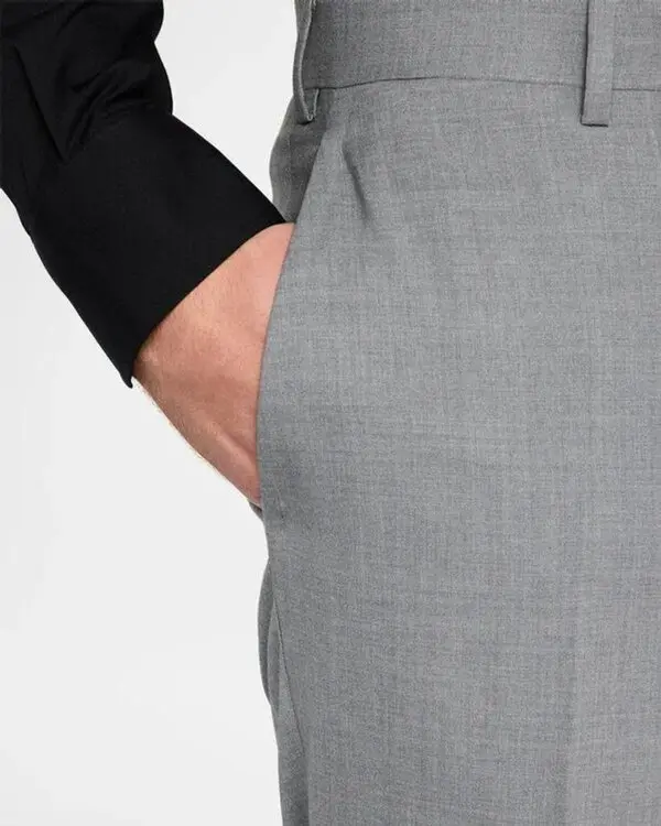 Isaia Wool Flat Front Trousers - Grey 970