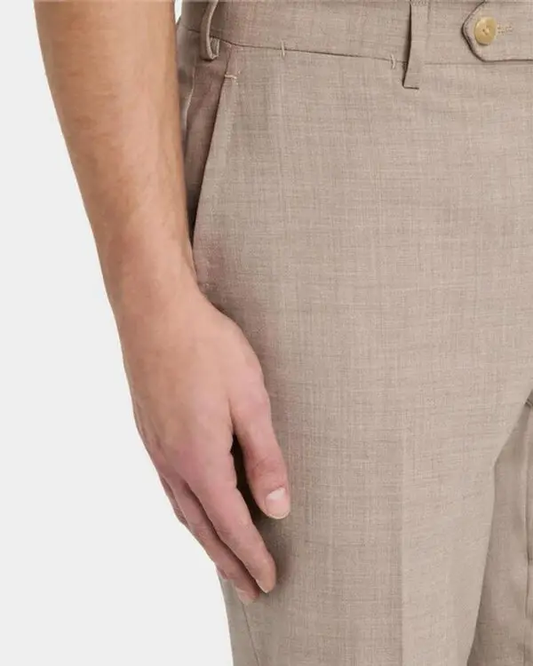 Isaia Wool Flat Front Trousers - Medium Bei