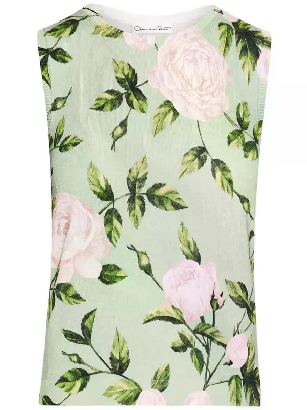 Oscar De La Renta Rose-print Sleeveless Top - Green
