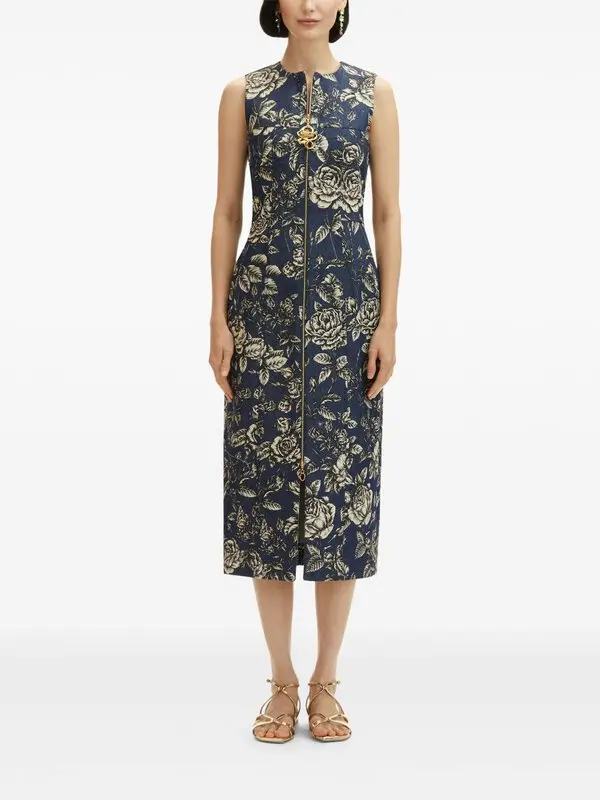 Rose-print Denim Dress
