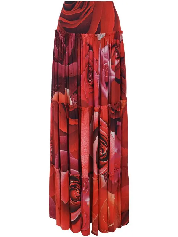 Roberto Cavalli Rose-print Maxi Skirt
