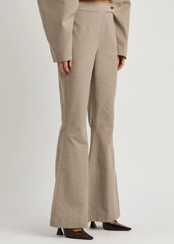 Clea Alessandra Checked Cotton-blend Flared Trousers