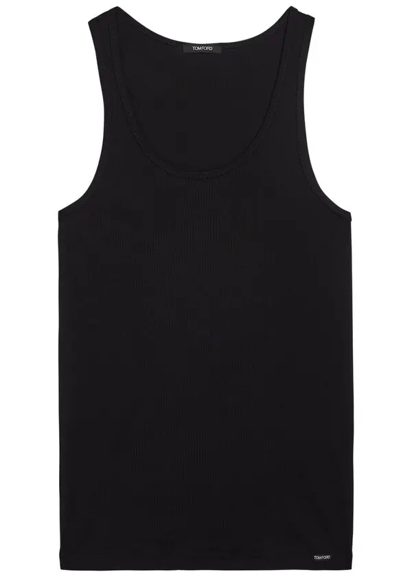 TOM FORD Ribbed Logo Jersey Tank - Black