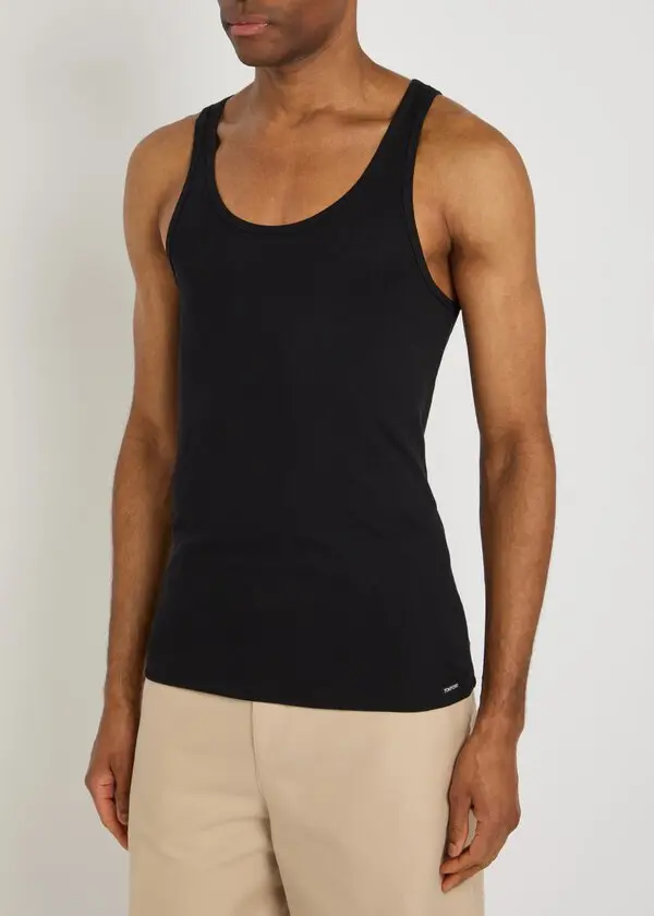 TOM FORD Ribbed Logo Jersey Tank - Black