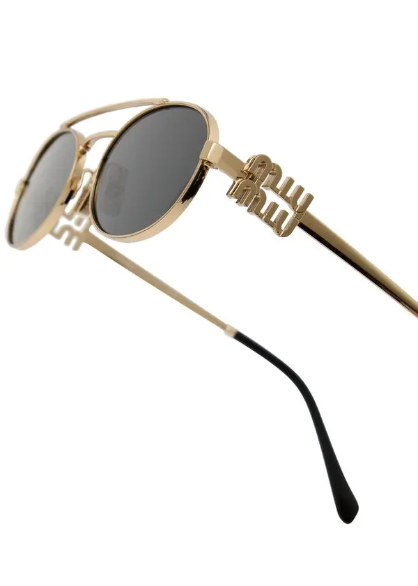 Miu Miu Oval-frame Metal Sunglasses - Black