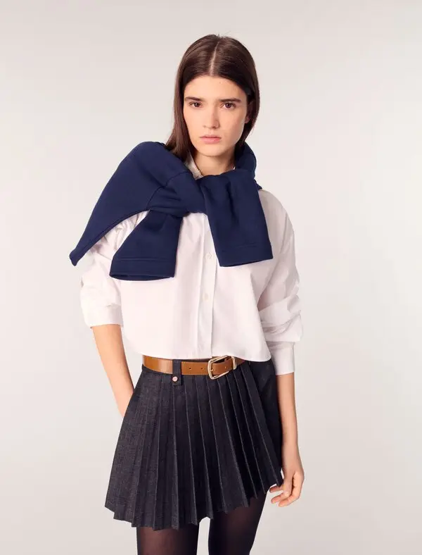 Maje Layered-effect Pleated Denim Shorts