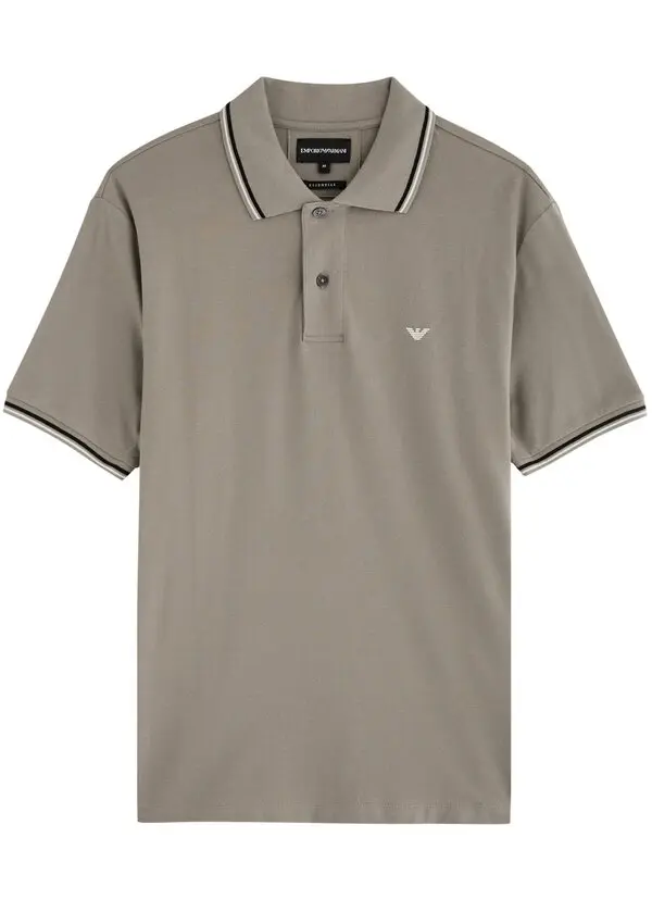 Emporio Armani Logo Piqué Stretch-cotton Polo Shirt - Grey