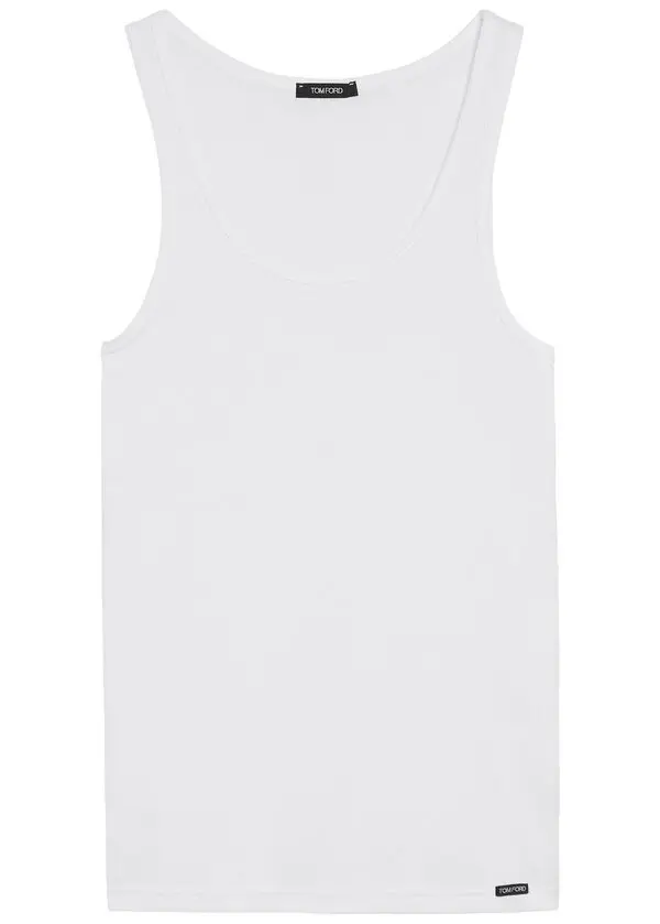 TOM FORD Ribbed Logo Jersey Tank - White