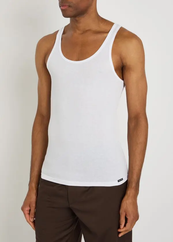 TOM FORD Ribbed Logo Jersey Tank - White