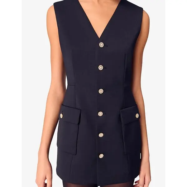 Maje Patch-pocket V-neck Mini Dress