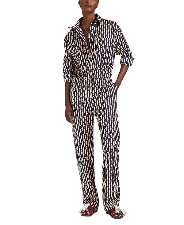 La DoubleJ Printed Aviator Jumpsuit - Pesciolini Blue