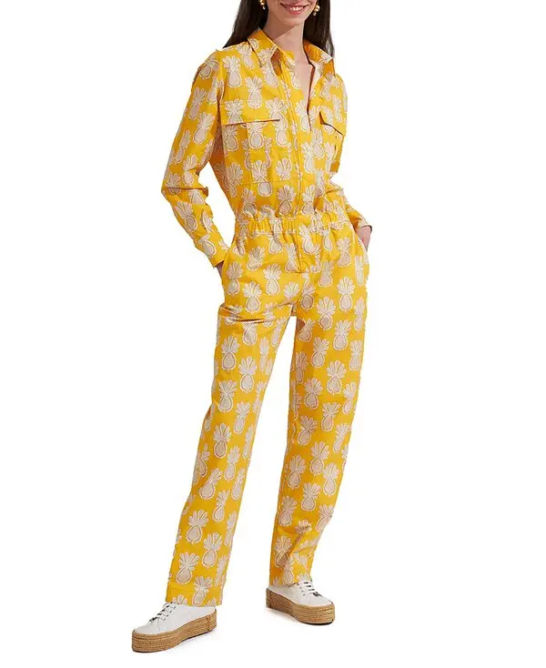 La DoubleJ Printed Aviator Jumpsuit - Pineapple Sunflower Yellow