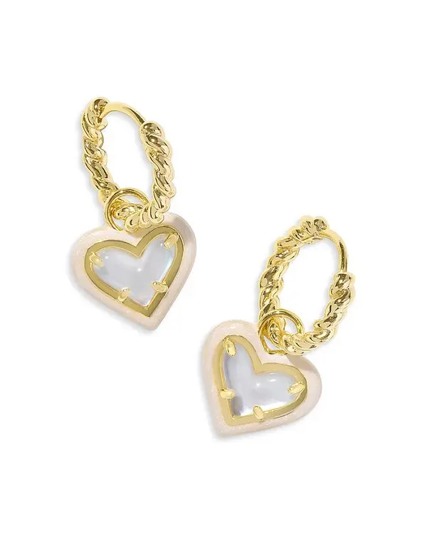 Kendra Scott Ari Heart Dangle Huggie Hoop Earrings - Gold/ivory