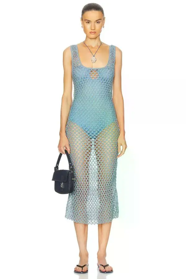 Escvdo Illapa Crochet Midi Dress - Light Blue